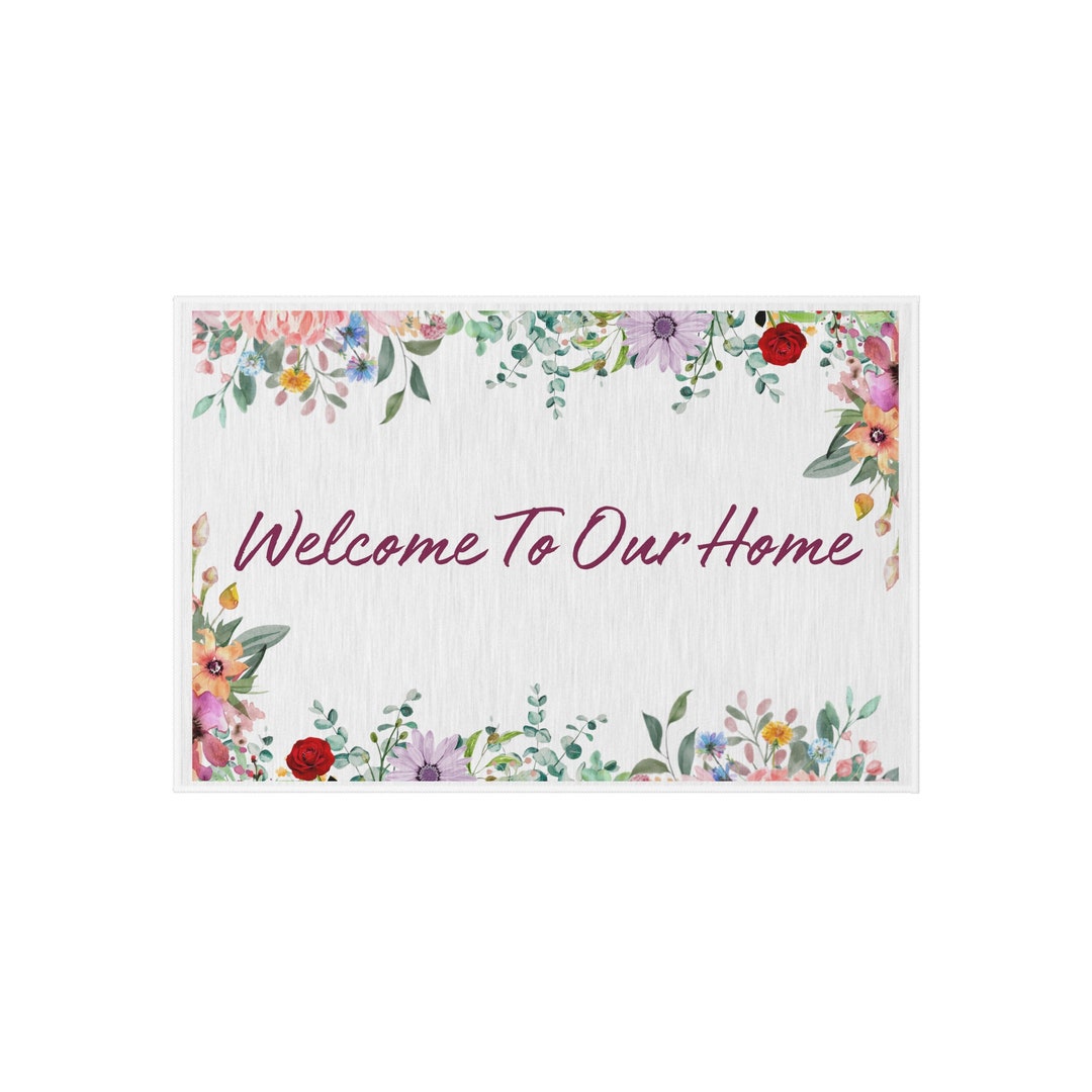 Floral Welcome Mat, Welcome to Our Home Doormat, Wildflower Welcome Mat ...