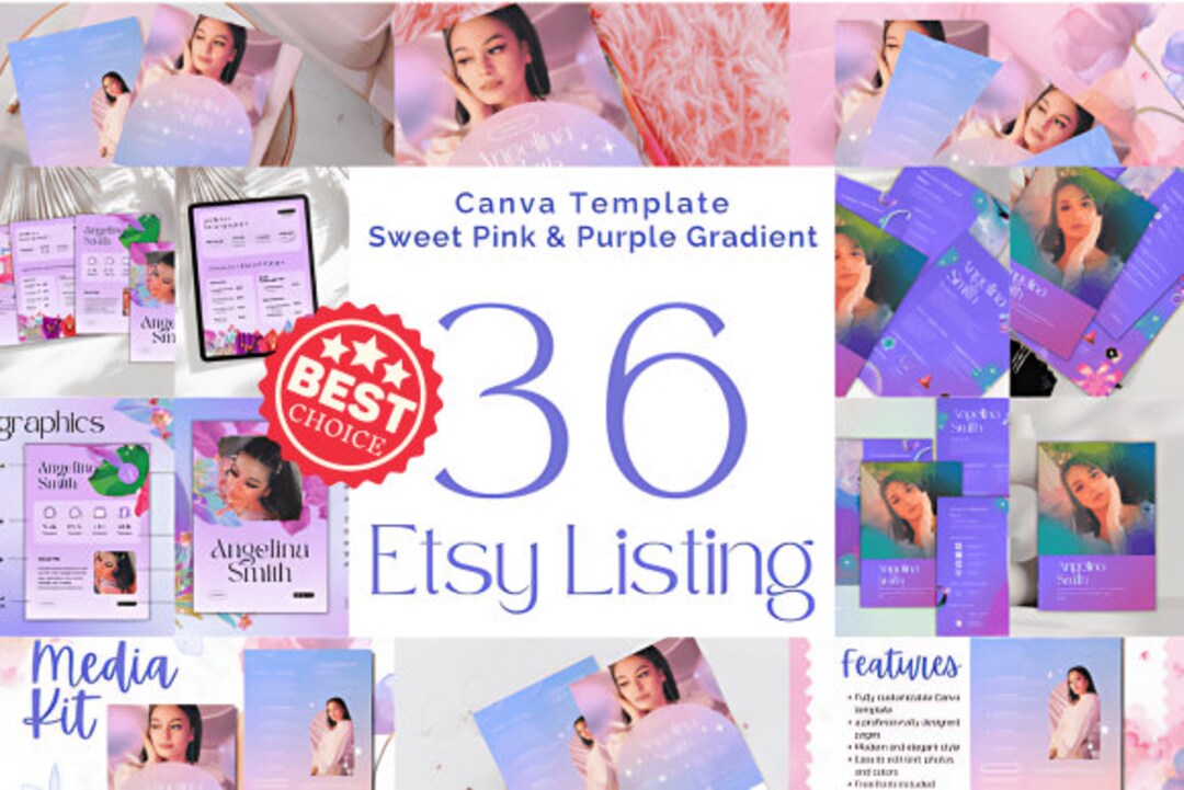 Sweet Pink & Purple Gradient Canva Template: 36 Pages. Empower Your ...