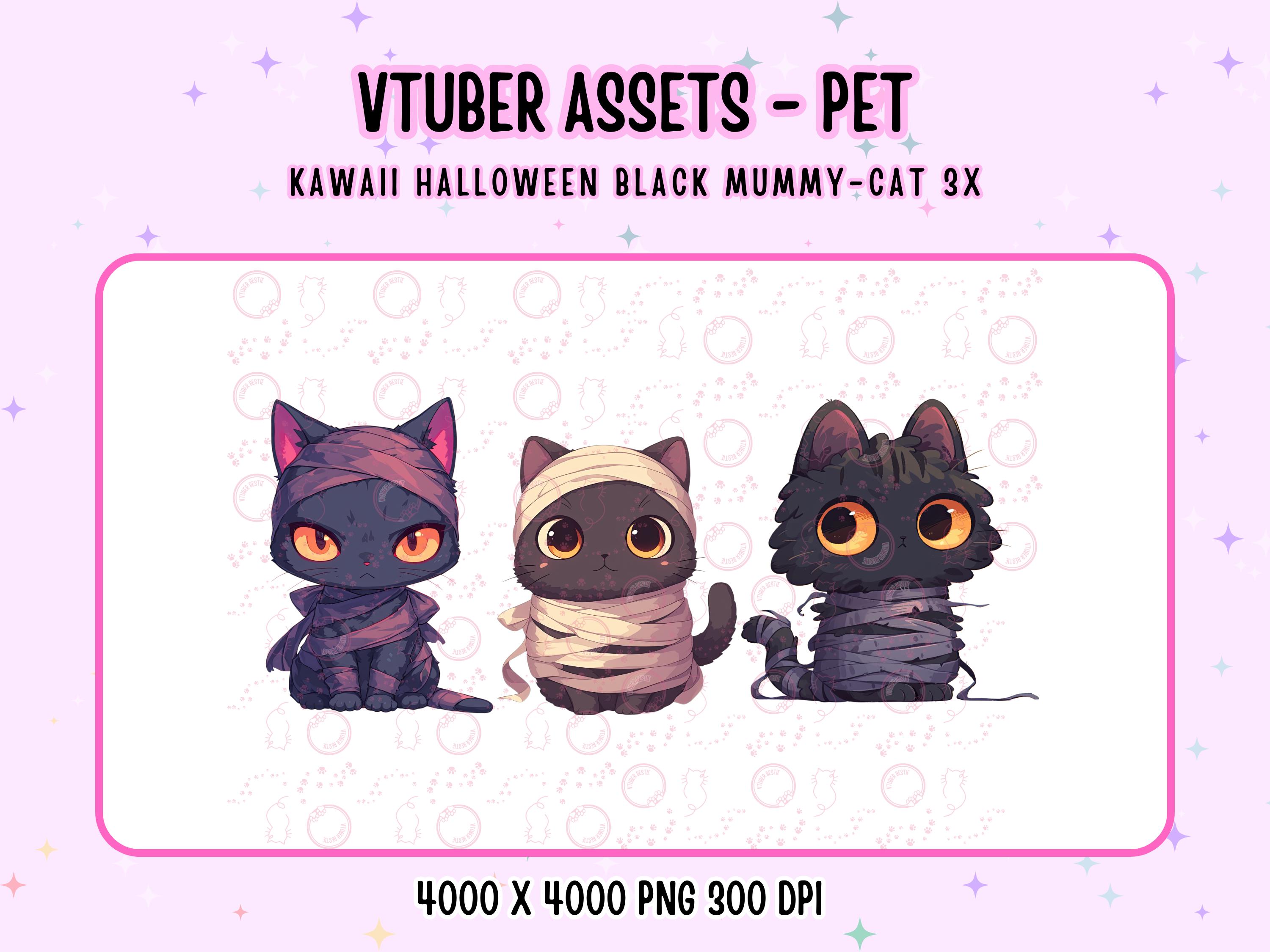 Vtuber Assets,vtuber Pet ,3x Kawaii Halloween Black Mummy-cat for ...