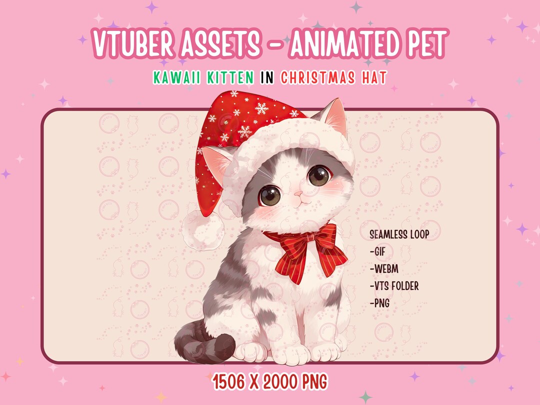 Animated Stream Pet,1x Kawaii Kitten in Christmas Hat,vtuber Pet ...