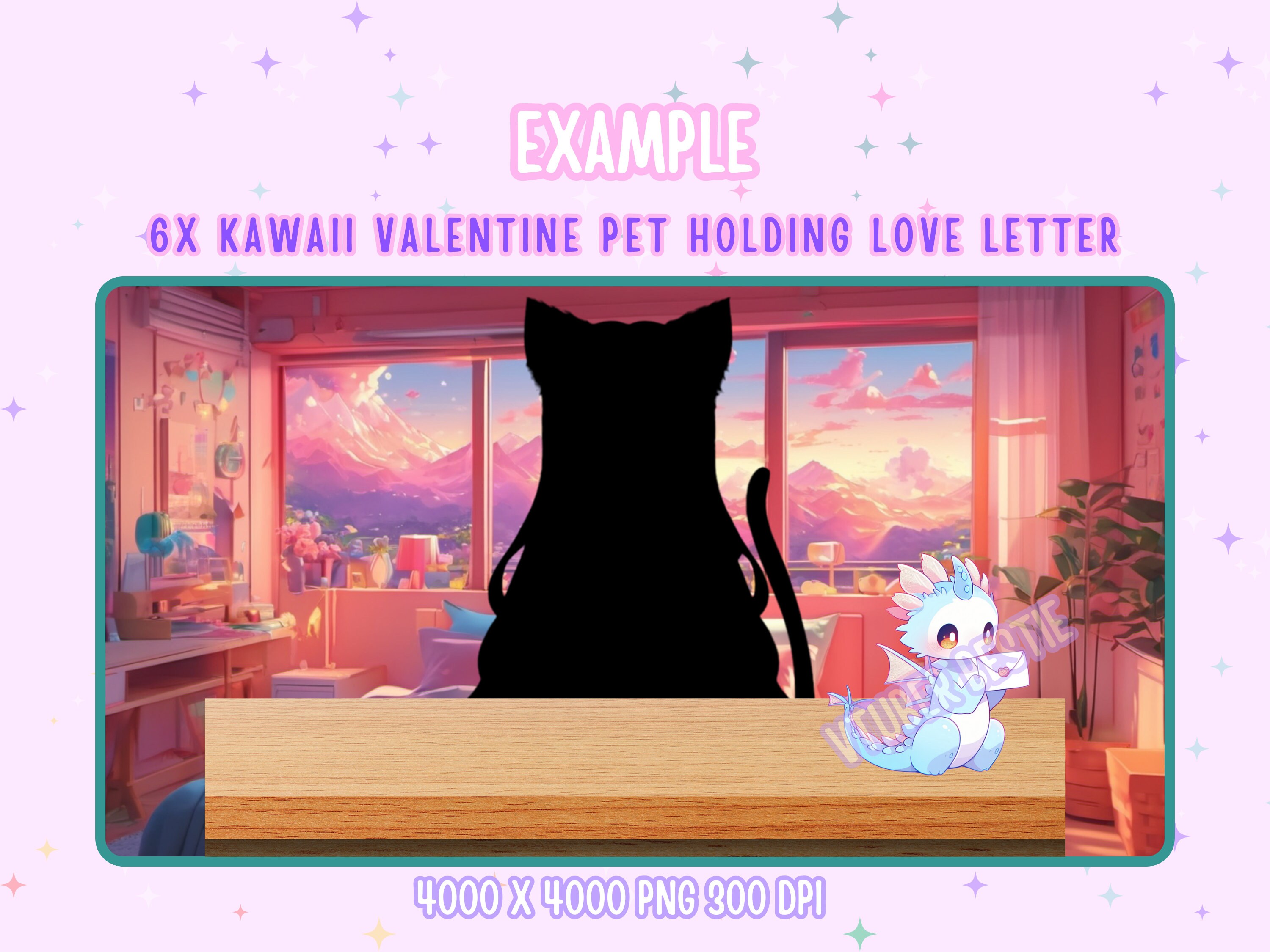 Vtuber Assets, Vtuber Pet ,6x Kawaii Pet Holding Valentine Love Letter ...