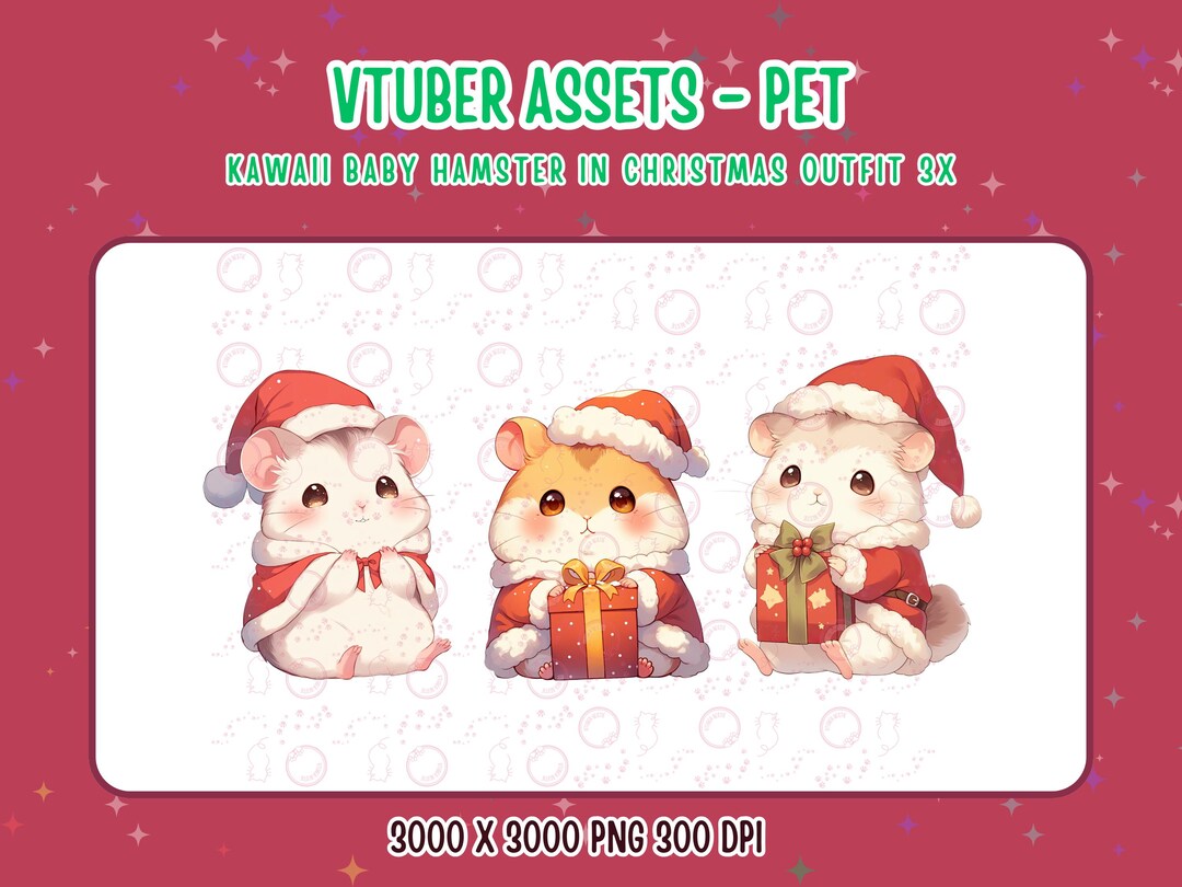 Vtuber Assets,vtuber Pet,3x Kawaii Baby Hamster in Christmas Outfit ...