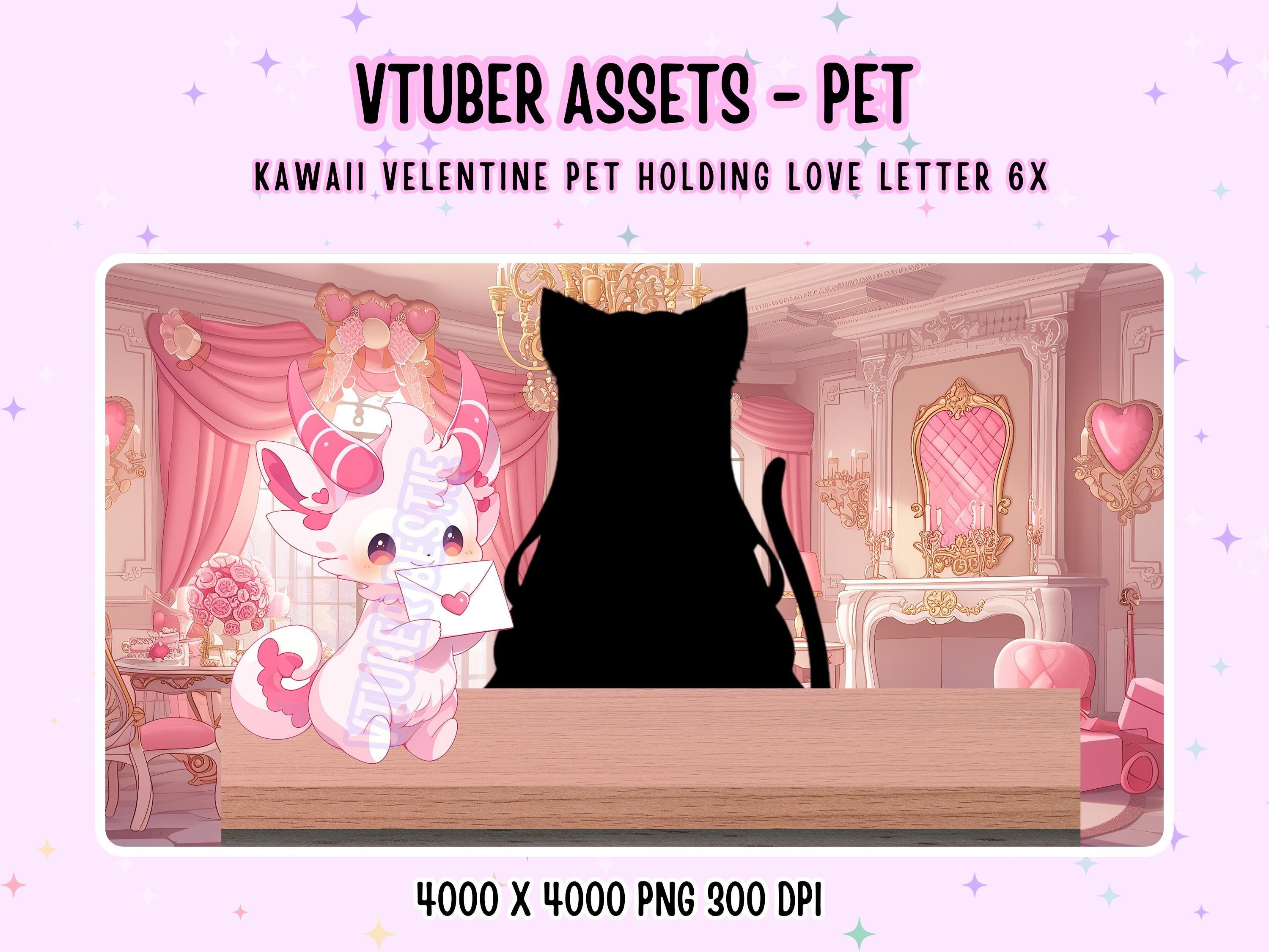 Vtuber Assets, Vtuber Pet ,6x Kawaii Pet Holding Valentine Love Letter ...