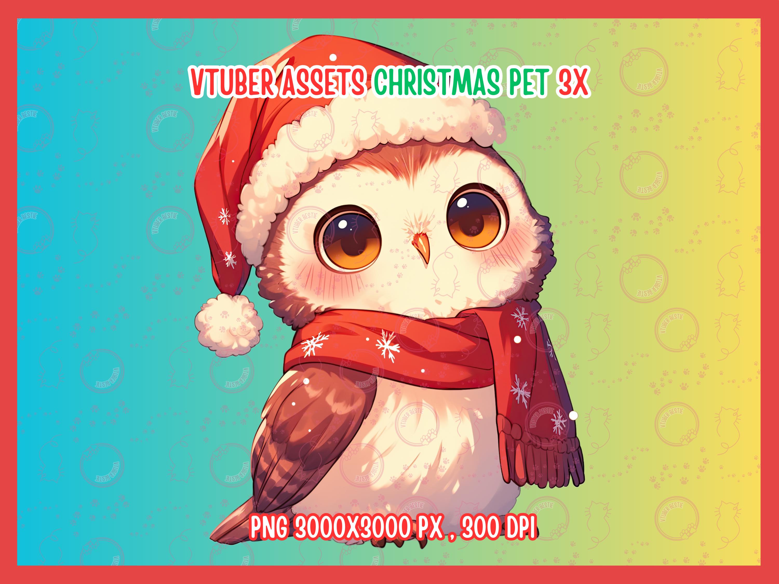 Vtuber Assets,vtuber Pet,3x Kawaii Baby Owl in Christmas Outfit,digital ...