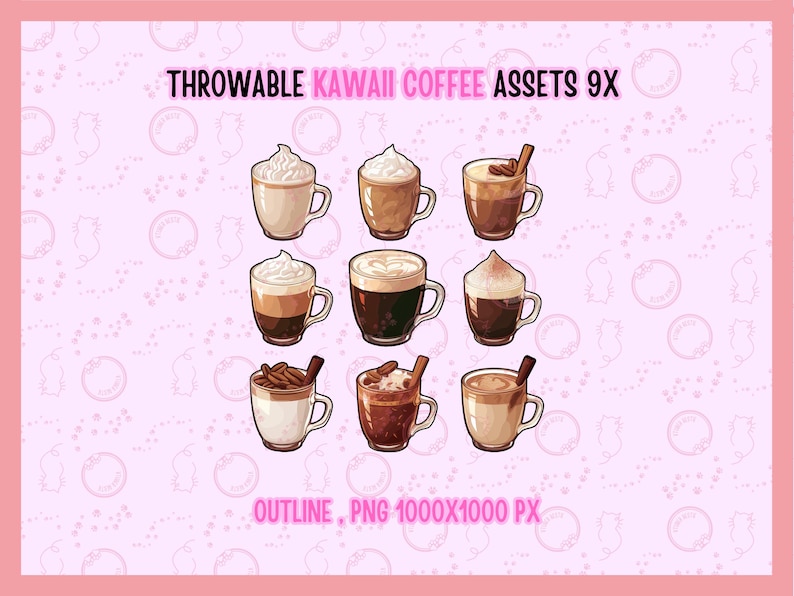 Throwable Assets Kawaii Coffee 9x ,2D Digital Assets,stream Decoration,cute Throwable,drink ...