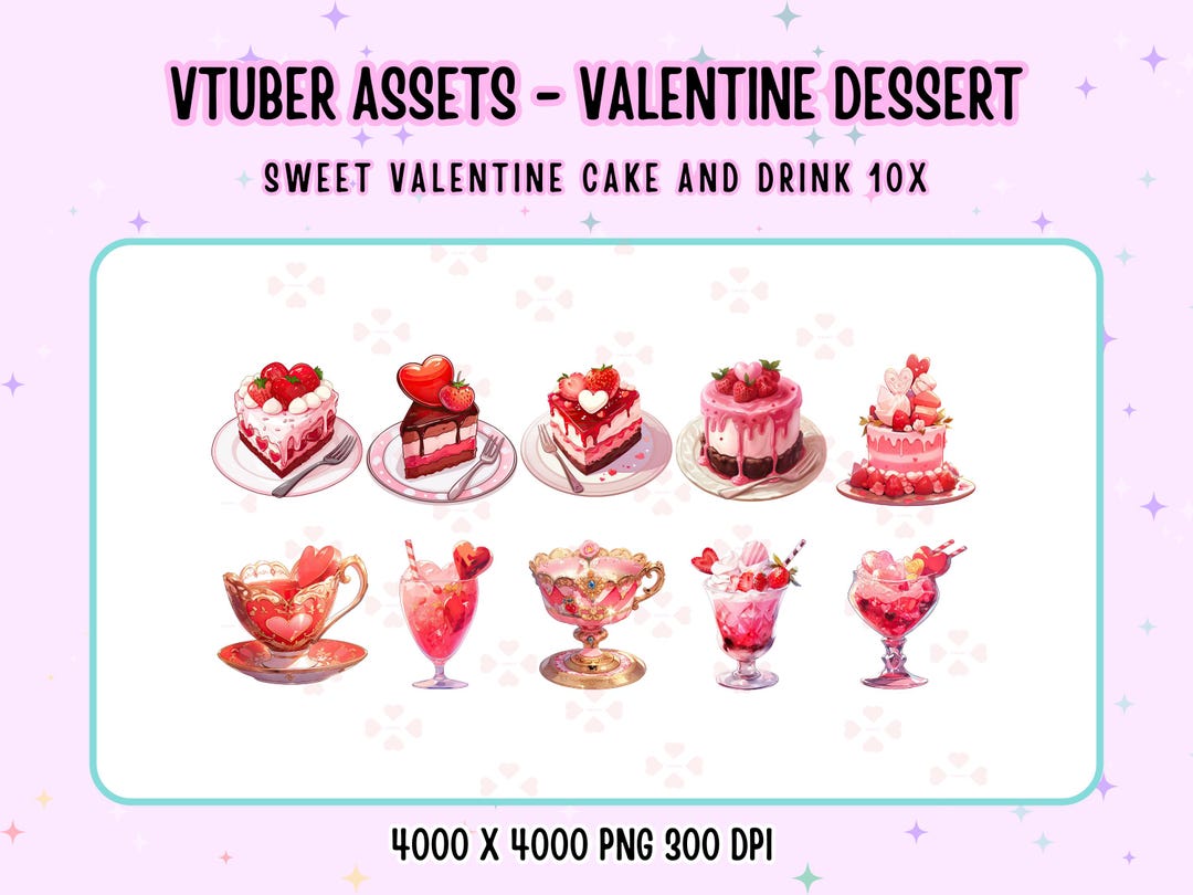 Vtuber Assets Valentine Dessert,10x Sweet Cake and Drink for Vtuber ...