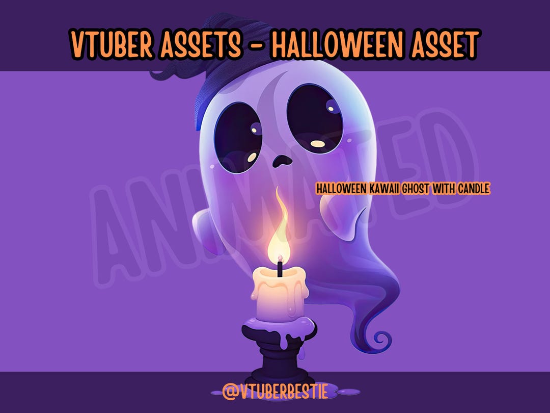 Vtuber Assets, Halloween Kawaii Ghost With Candle Animated,2d Digital ...