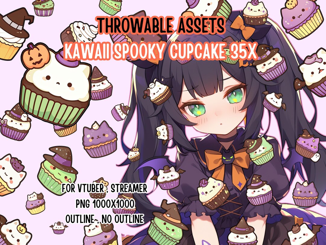 Throwable Assets Kawaii Spooky Cupcake 35x ,2D Digital Assets,stream Decoration,cute Throwable ...
