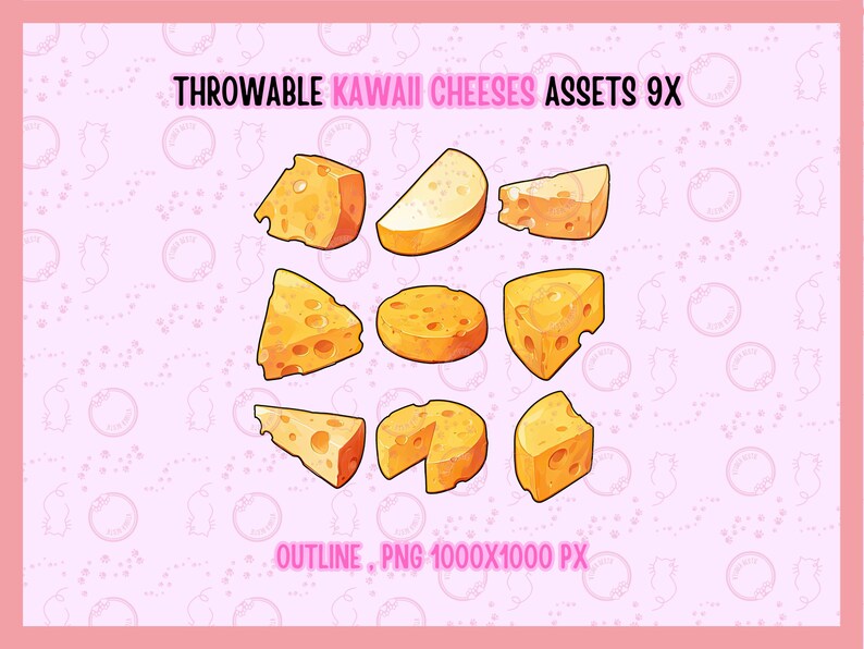 Throwable Assets Kawaii Cheeses 9x ,2D Digital Assets,stream Decoration,cute Throwable,vtuber ...