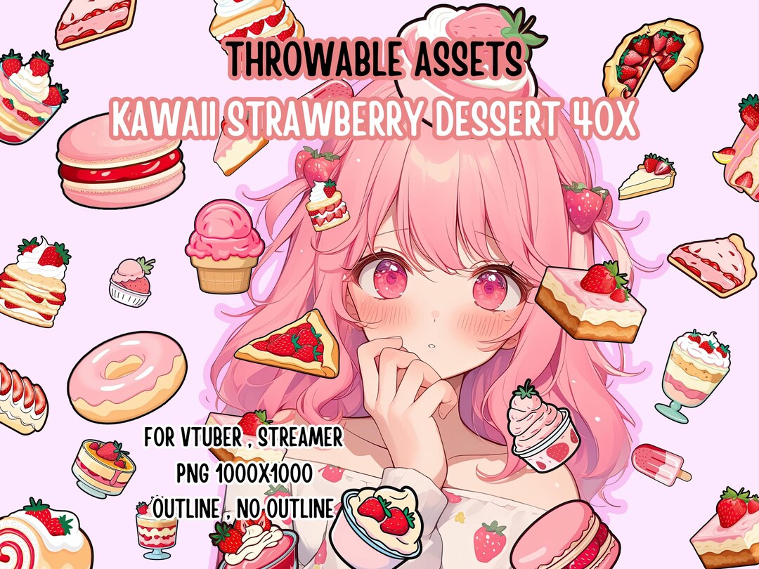 Throwable Assets Kawaii Strawberry Dessert 40x,2d Digital Assets,stream Decoration,cute ...