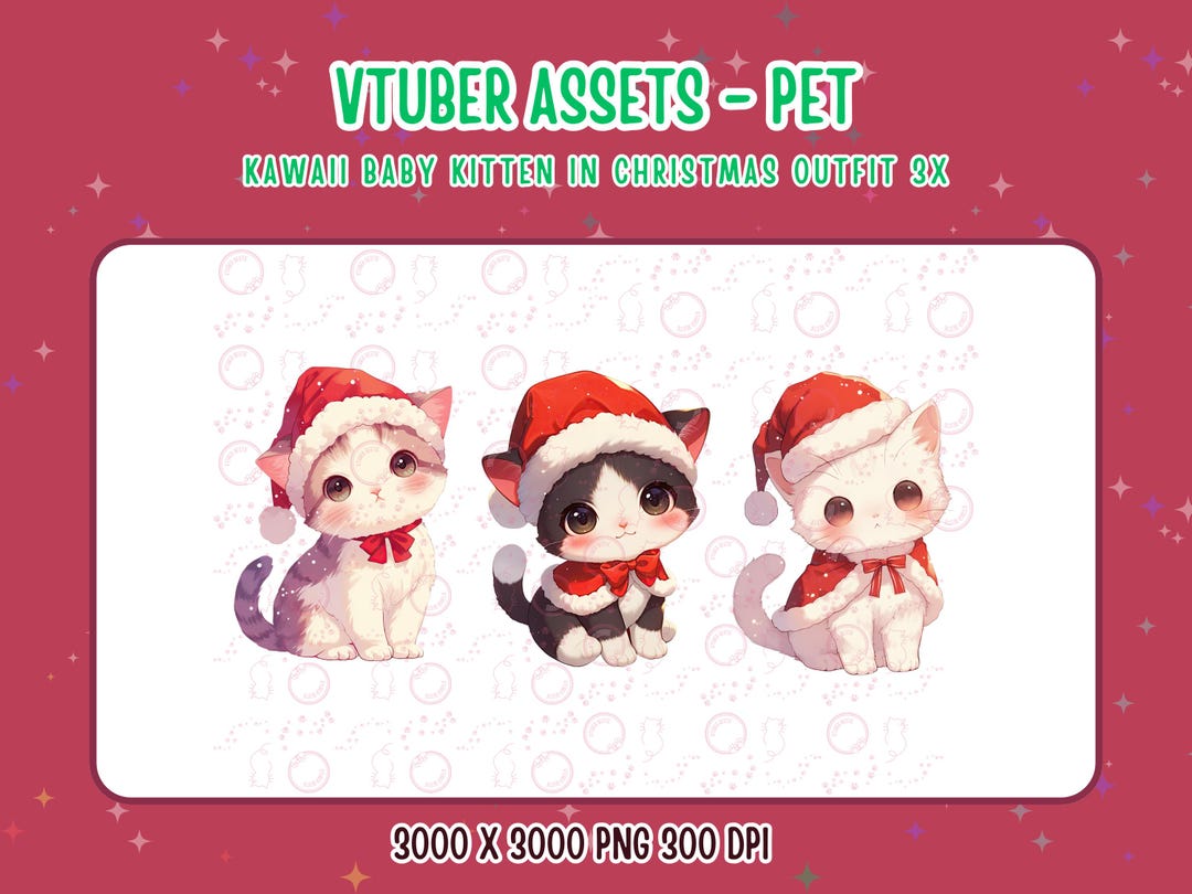 Vtuber Assets,vtuber Pet,3x Kawaii Baby Kitten Sitting in Christmas ...