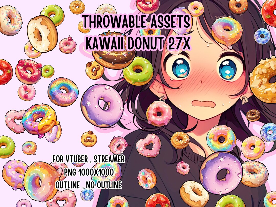 Throwable Assets Kawaii Donut 27x,2d Digital Assets,stream Decoration,cute Throwable,vtuber ...