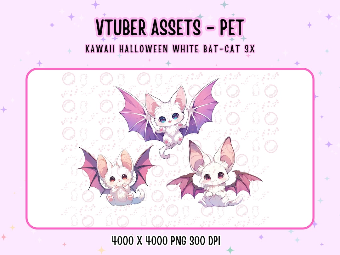 Vtuber Assets,vtuber Pet ,3x Kawaii Halloween White Bat-cat for Vtuber ...