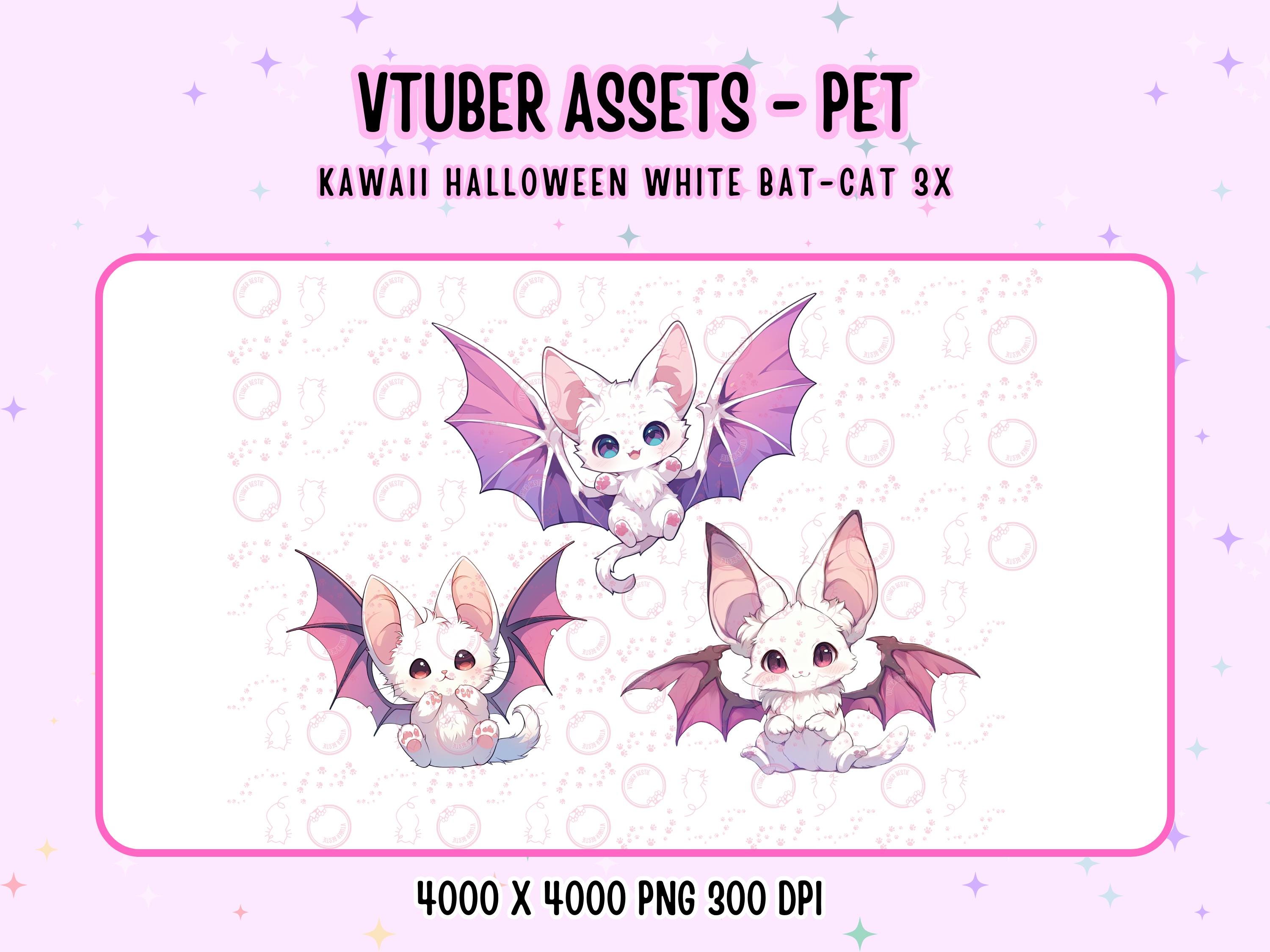 Vtuber Assets,vtuber Pet ,3x Kawaii Halloween White Bat-cat for Vtuber ...