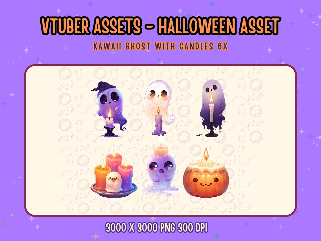 Vtuber Assets,halloween Kawaii Ghost With Candle 6x,pumpkin Candle,2d ...
