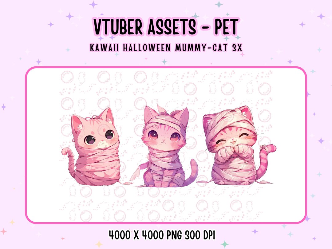 Vtuber Assets,vtuber Pet ,3x Kawaii Halloween Mummy-cat for Vtuber ...