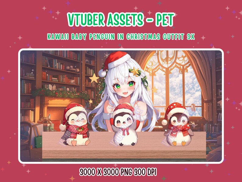 Vtuber Assets,vtuber Pet,3x Kawaii Baby Penguin in Christmas Outfit ...