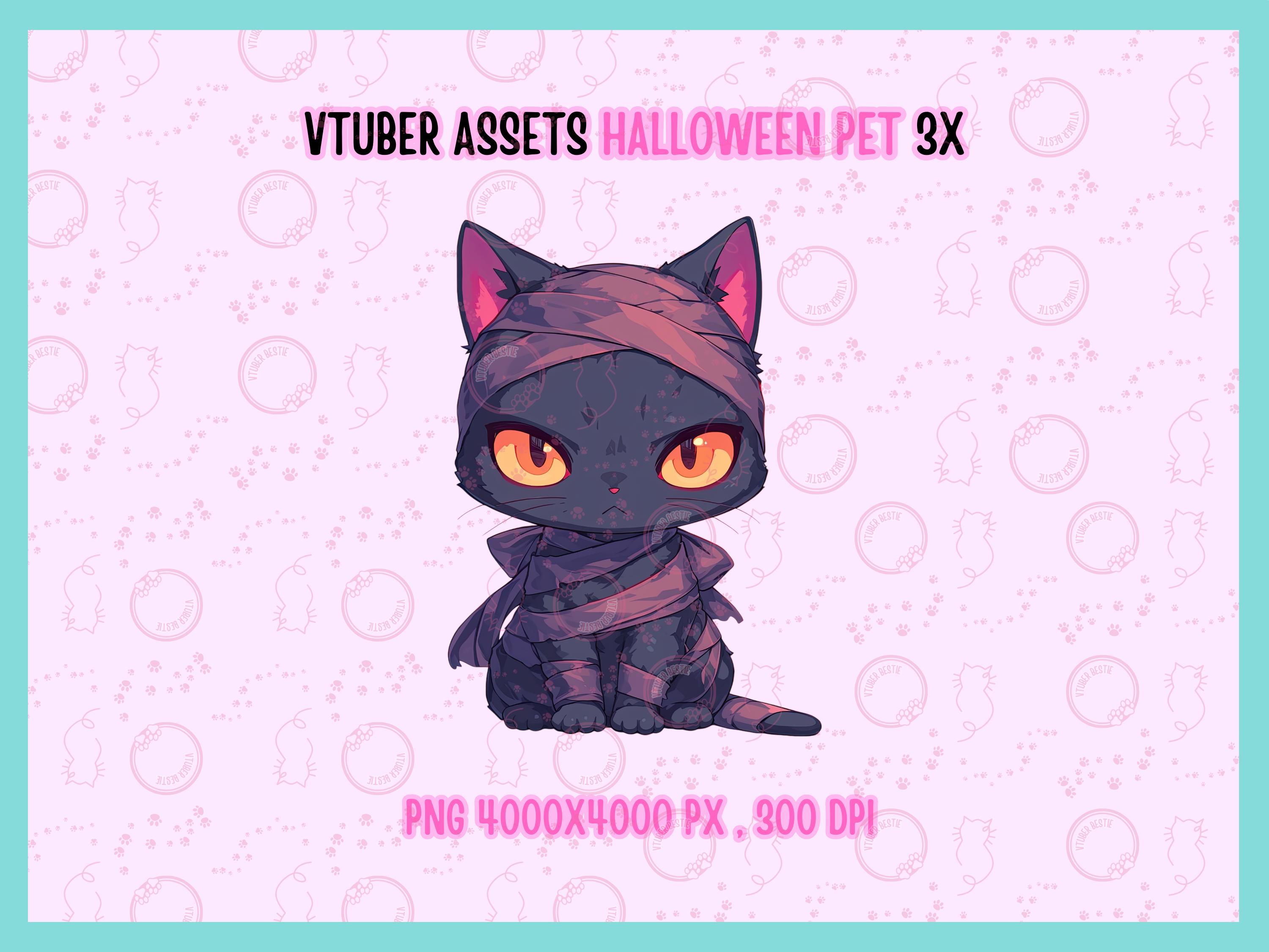 Vtuber Assets,vtuber Pet ,3x Kawaii Halloween Black Mummy-cat for ...