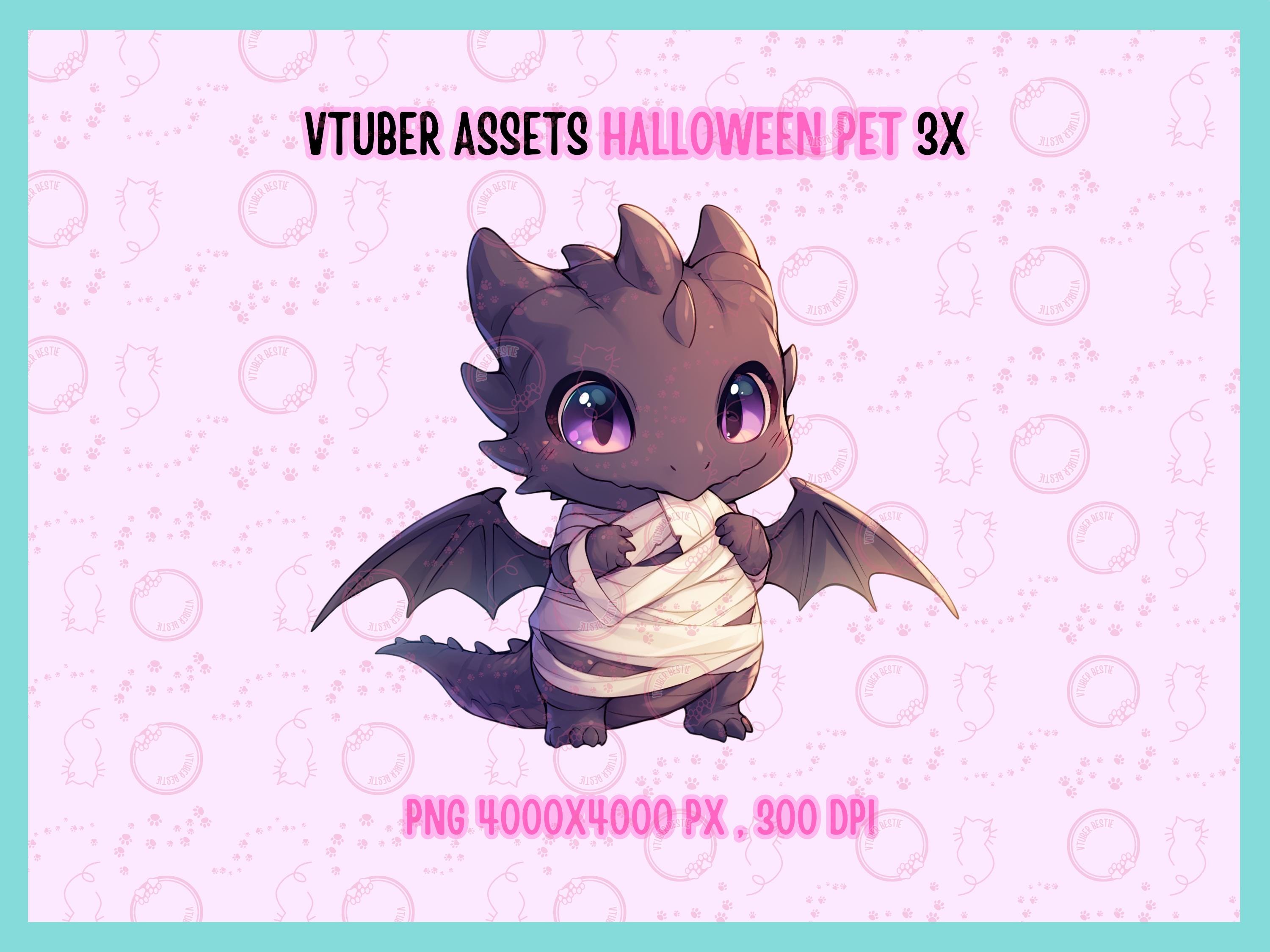 Vtuber Assets,vtuber Pet ,3x Kawaii Halloween Mummy-dragon for Vtuber ...