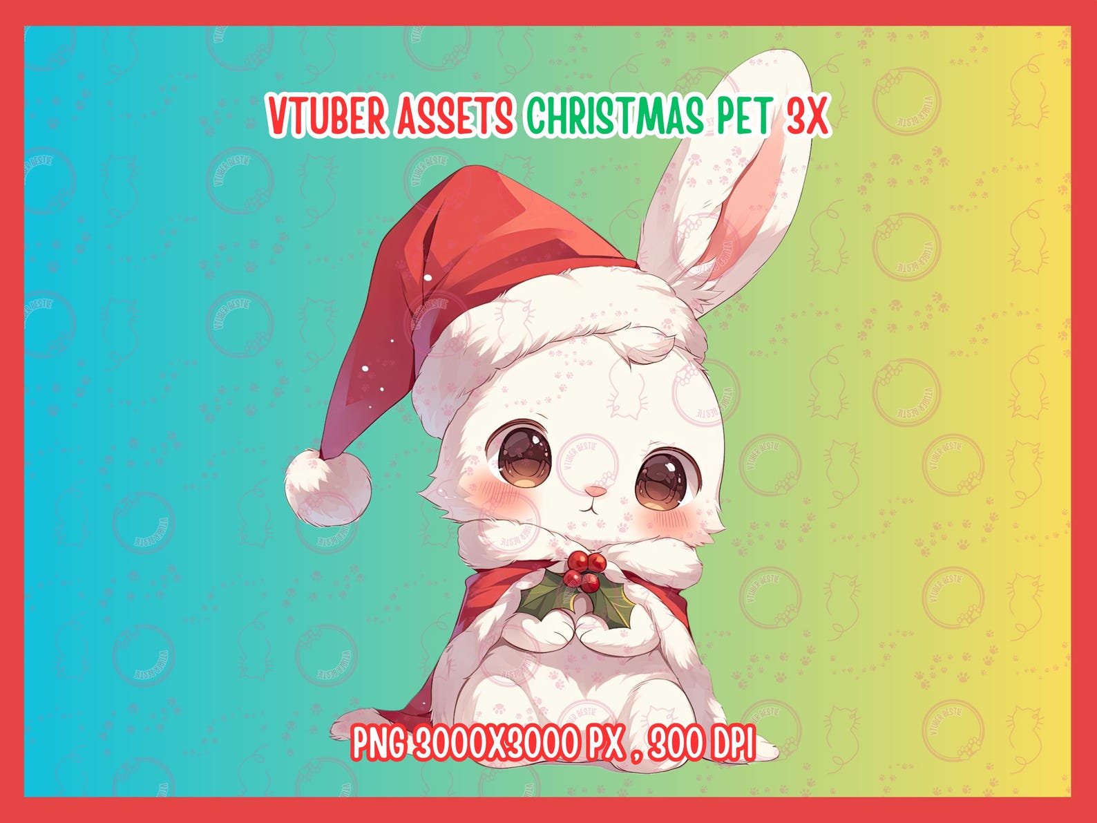 Vtuber Assets,vtuber Pet,3x Kawaii Baby Bunny Sitting in Christmas ...