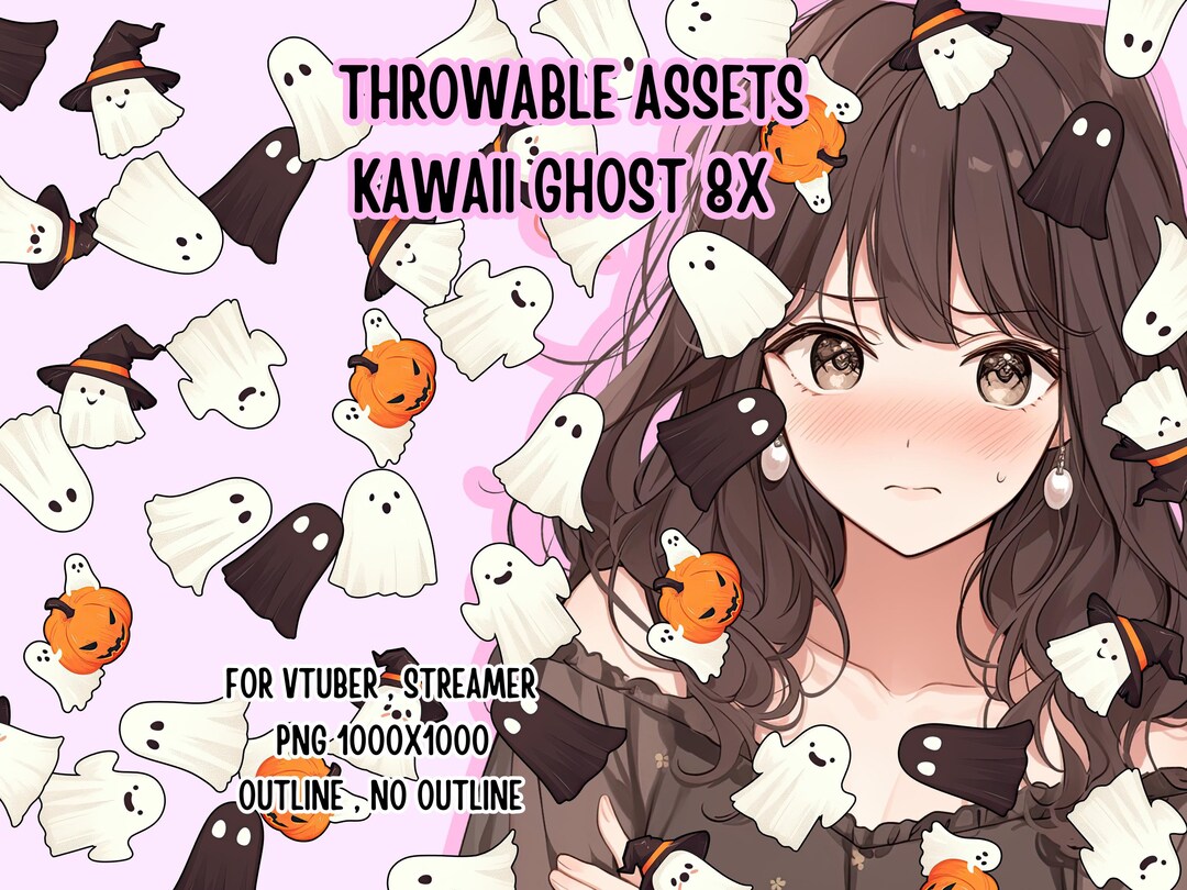 Throwable Assets Kawaii Ghost 8x ,2D Digital Assets,stream Decoration ...