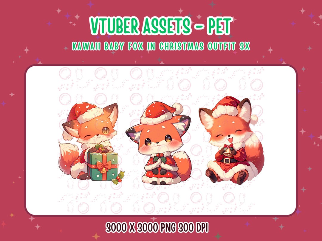 Vtuber Assets,vtuber Pet,3x Kawaii Baby Fox in Christmas Outfit,digital ...