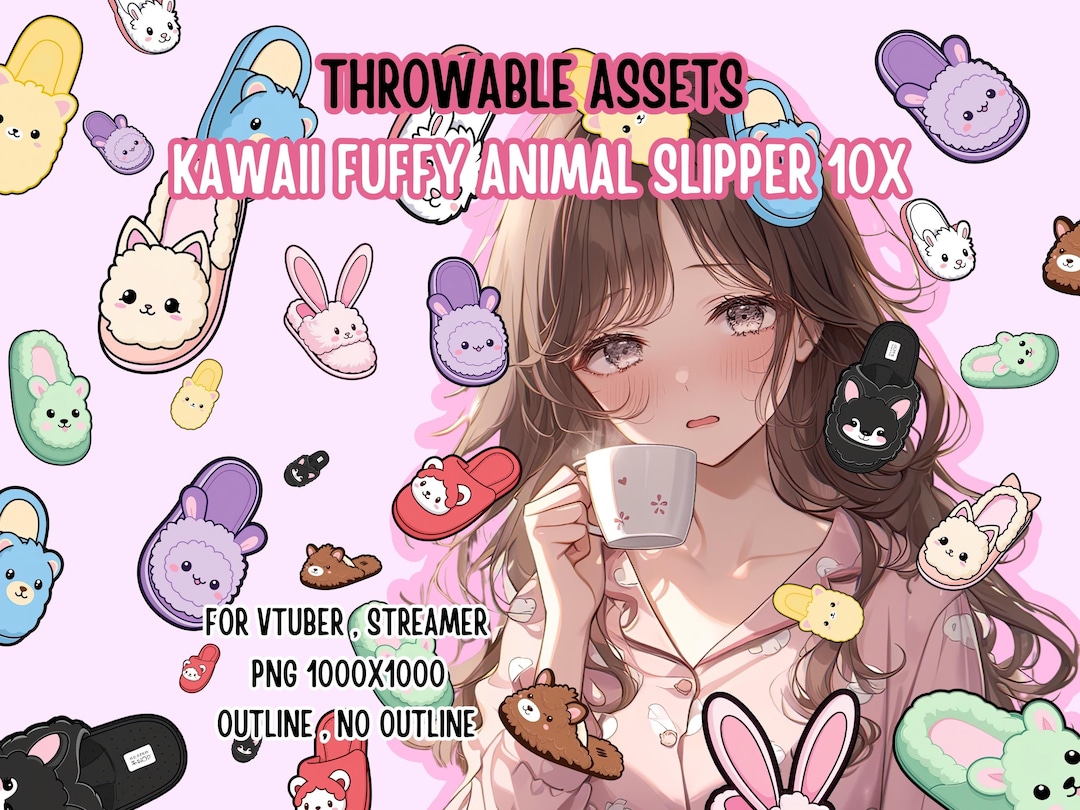 Throwable Assets Kawaii Fuffy Animal Slipper 10x,2d Digital Assets ...