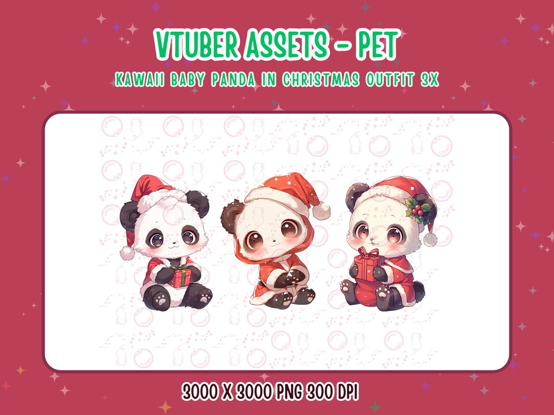 Vtuber Assets,vtuber Pet,3x Kawaii Baby Panda in Christmas Outfit ...