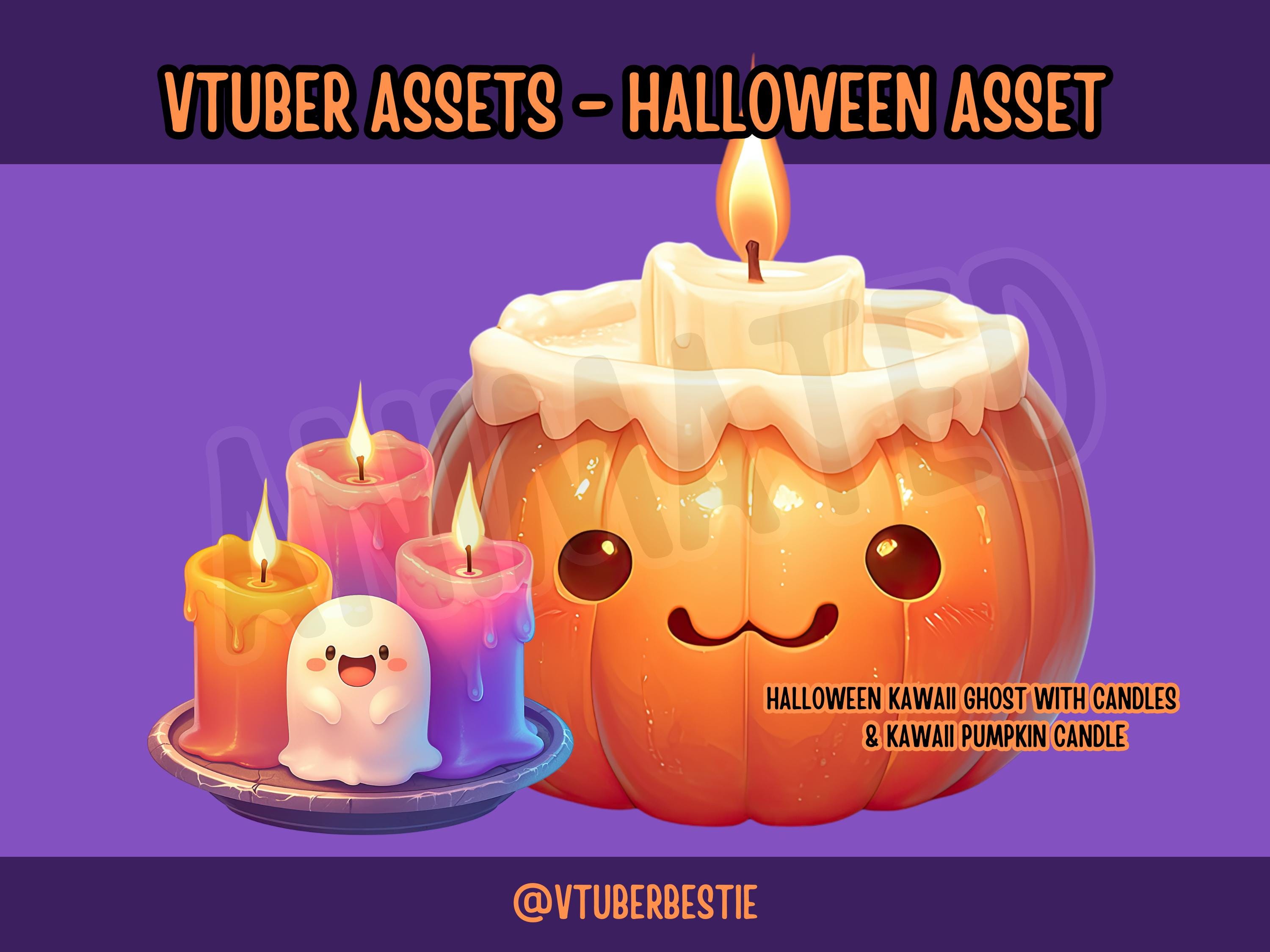 Vtuber Assets,2x Halloween Kawaii Ghost With Candle and Pumpkin ...