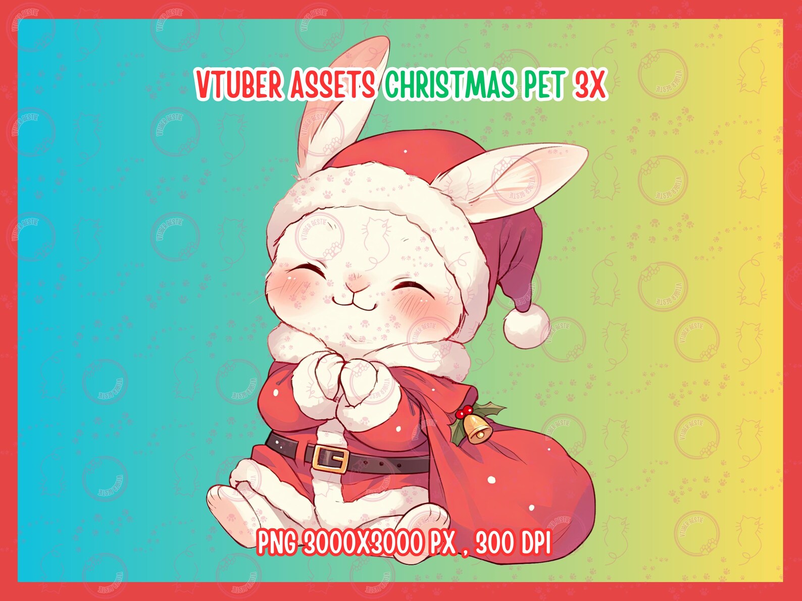 Vtuber Assets,vtuber Pet,3x Kawaii Baby Bunny Sitting in Christmas ...