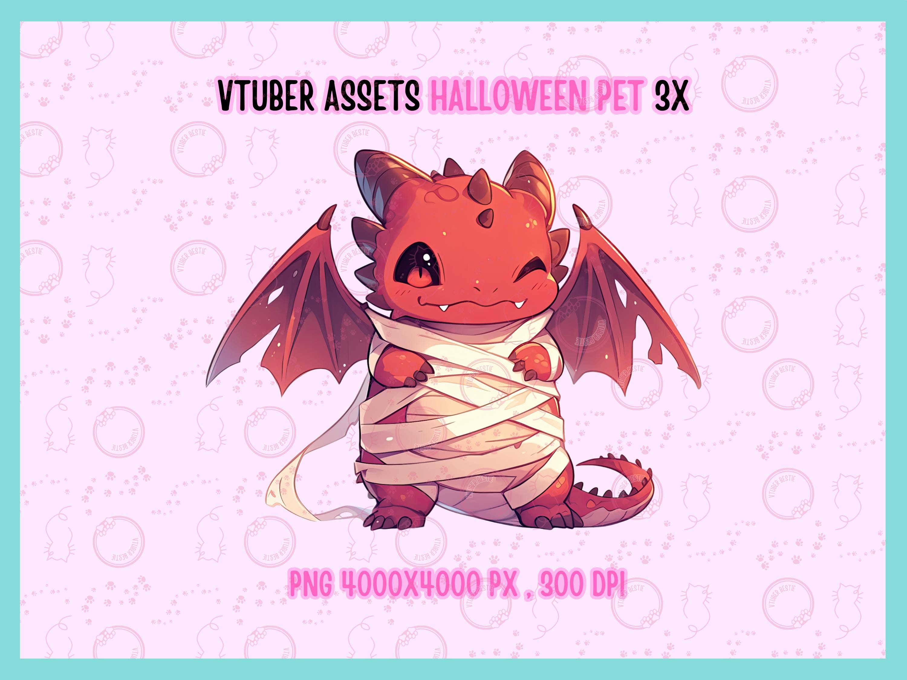 Vtuber Assets,vtuber Pet ,3x Kawaii Halloween Mummy-dragon for Vtuber ...