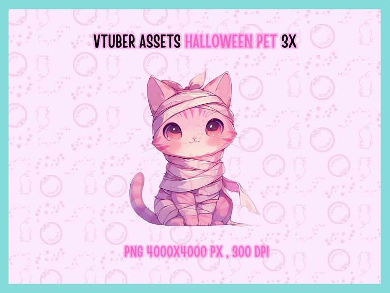 Vtuber Assets,vtuber Pet ,3x Kawaii Halloween Mummy-cat for Vtuber ...