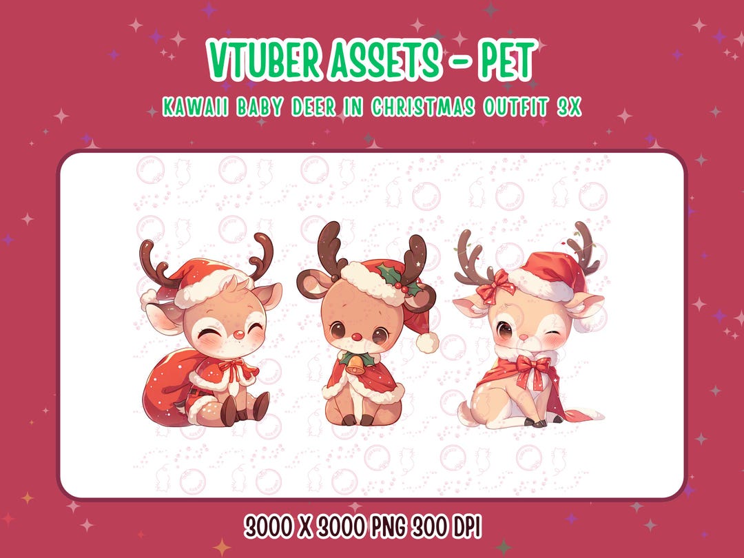 Vtuber Assets,vtuber Pet,3x Kawaii Baby Deer Sitting in Christmas ...