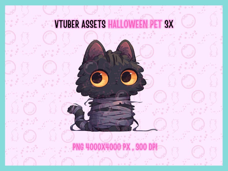 Vtuber Assets,vtuber Pet ,3x Kawaii Halloween Black Mummy-cat for ...