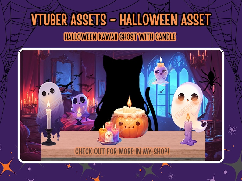 Vtuber Assets,2x Halloween Kawaii Ghost With Candle and Pumpkin ...