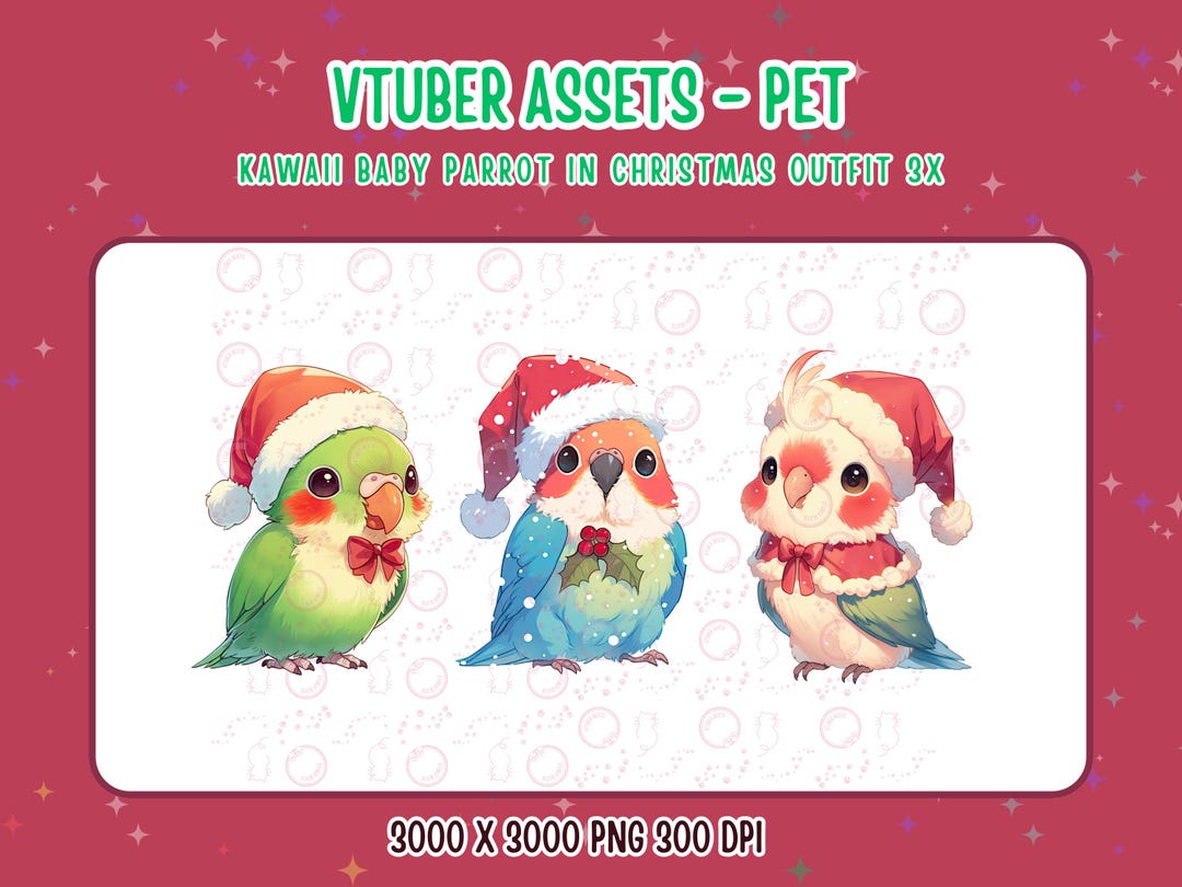 Vtuber Assets,vtuber Pet,3x Kawaii Baby Parrot in Christmas Outfit ...