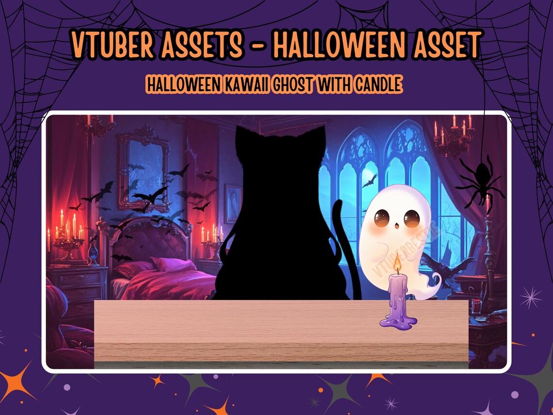 Vtuber Assets,halloween Kawaii Ghost With Candle Animated,2d Digital ...