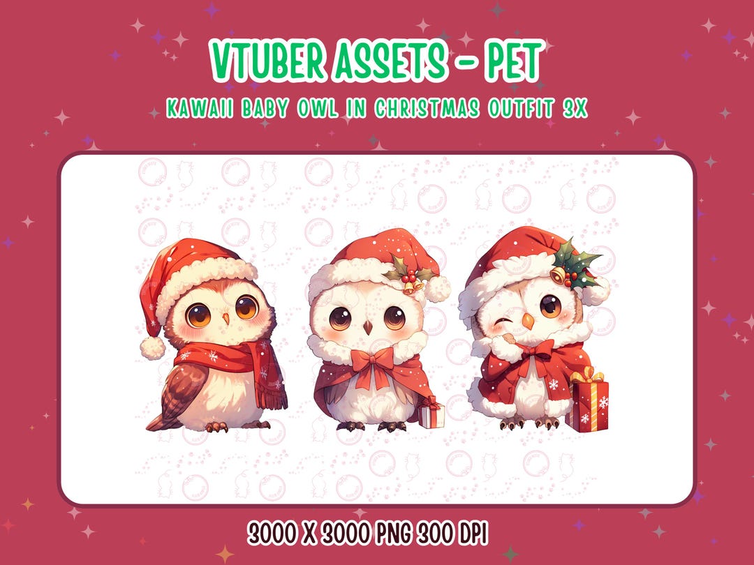 Vtuber Assets,vtuber Pet,3x Kawaii Baby Owl in Christmas Outfit,digital ...