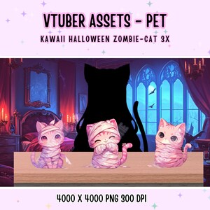 Vtuber Assets,vtuber Pet ,3x Kawaii Halloween Mummy-cat for Vtuber ...