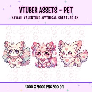 Vtuber Assets, Vtuber Pet ,3x Kawaii Valentine Mythical Creature for ...