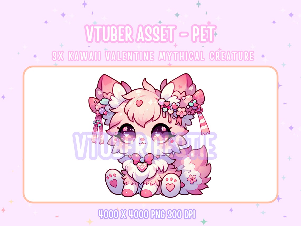Vtuber Assets, Vtuber Pet ,3x Kawaii Valentine Mythical Creature for ...