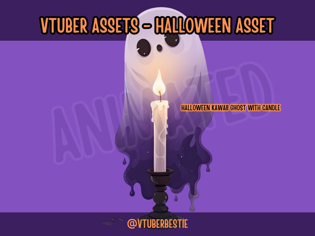 Vtuber Assets,halloween Kawaii Ghost With Candle Animated,2d Digital ...