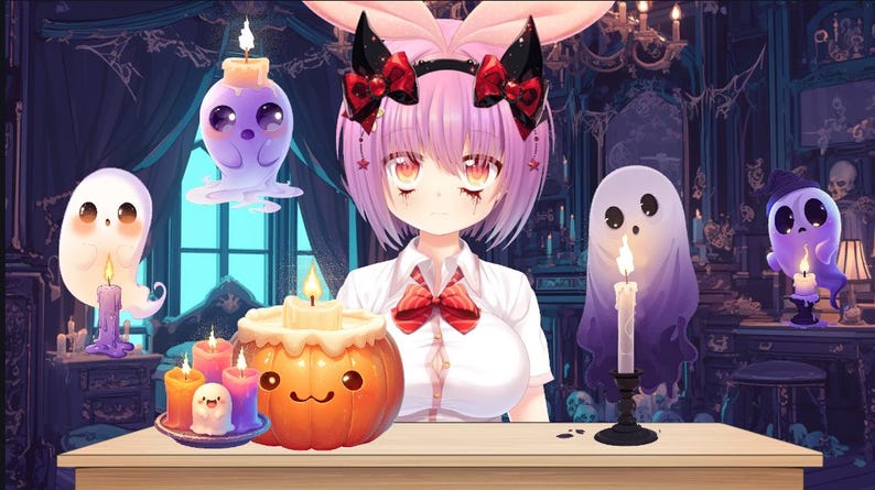 Vtuber Assets,animated Halloween Kawaii Ghost With Candle 6x,2d Digital ...