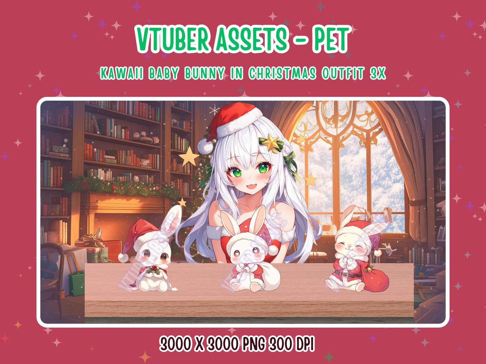 Vtuber Assets,vtuber Pet,3x Kawaii Baby Bunny Sitting in Christmas ...