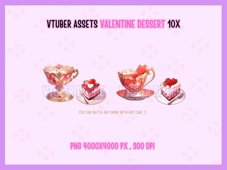 Vtuber Assets Valentine Dessert,10x Sweet Cake and Drink for Vtuber ...