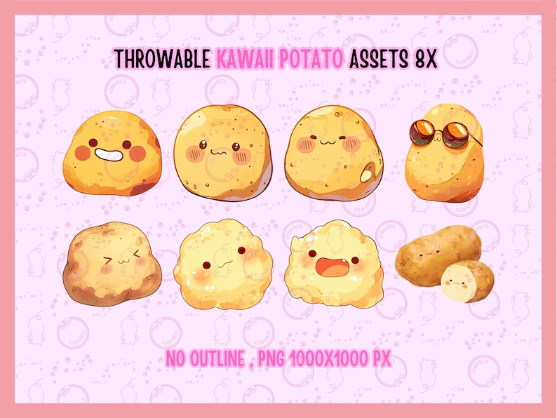 Throwable Assets Kawaii Potato 8x ,2D Digital Assets,stream Decoration,cute Throwable,vtuber ...