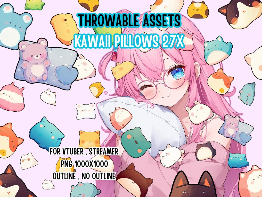 Throwable Assets Kawaii Pillows 27x ,2D Digital Assets,stream Decoration,cute Throwable,vtuber ...