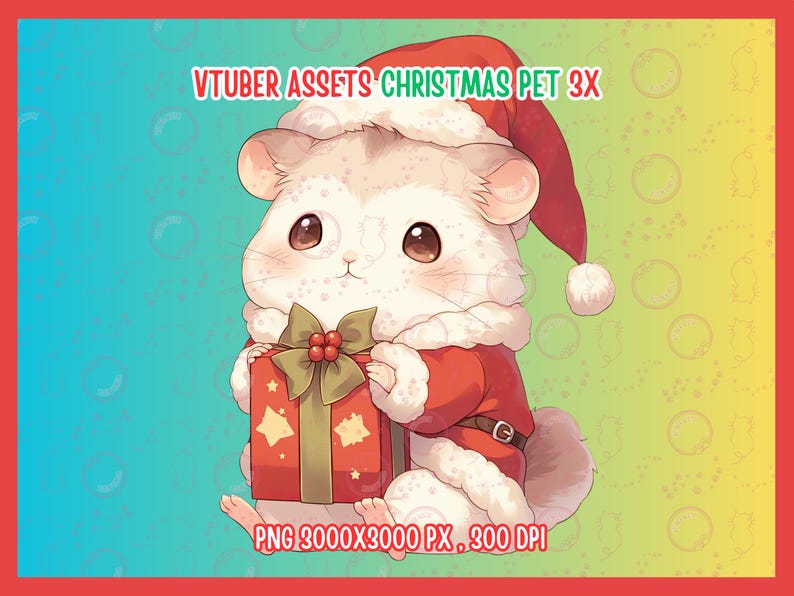 Vtuber Assets,vtuber Pet,3x Kawaii Baby Hamster in Christmas Outfit ...
