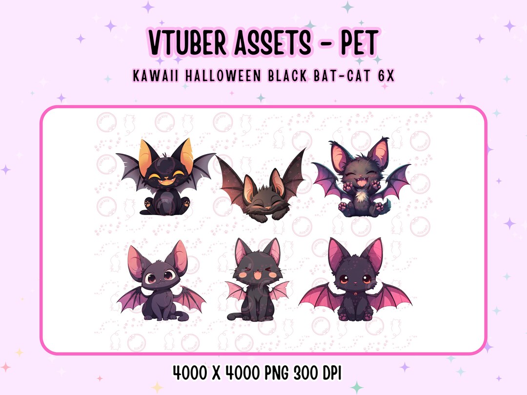 Vtuber Assets,vtuber Pet ,6x Kawaii Halloween Black Bat-cat for Vtuber ...