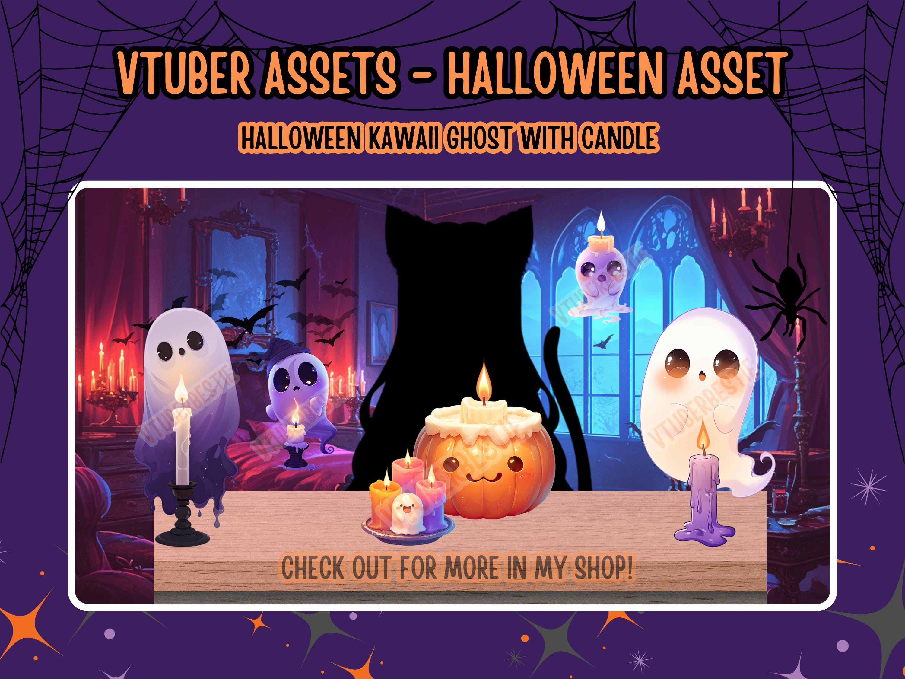 Vtuber Assets,animated Halloween Kawaii Ghost With Candle 6x,2d Digital ...